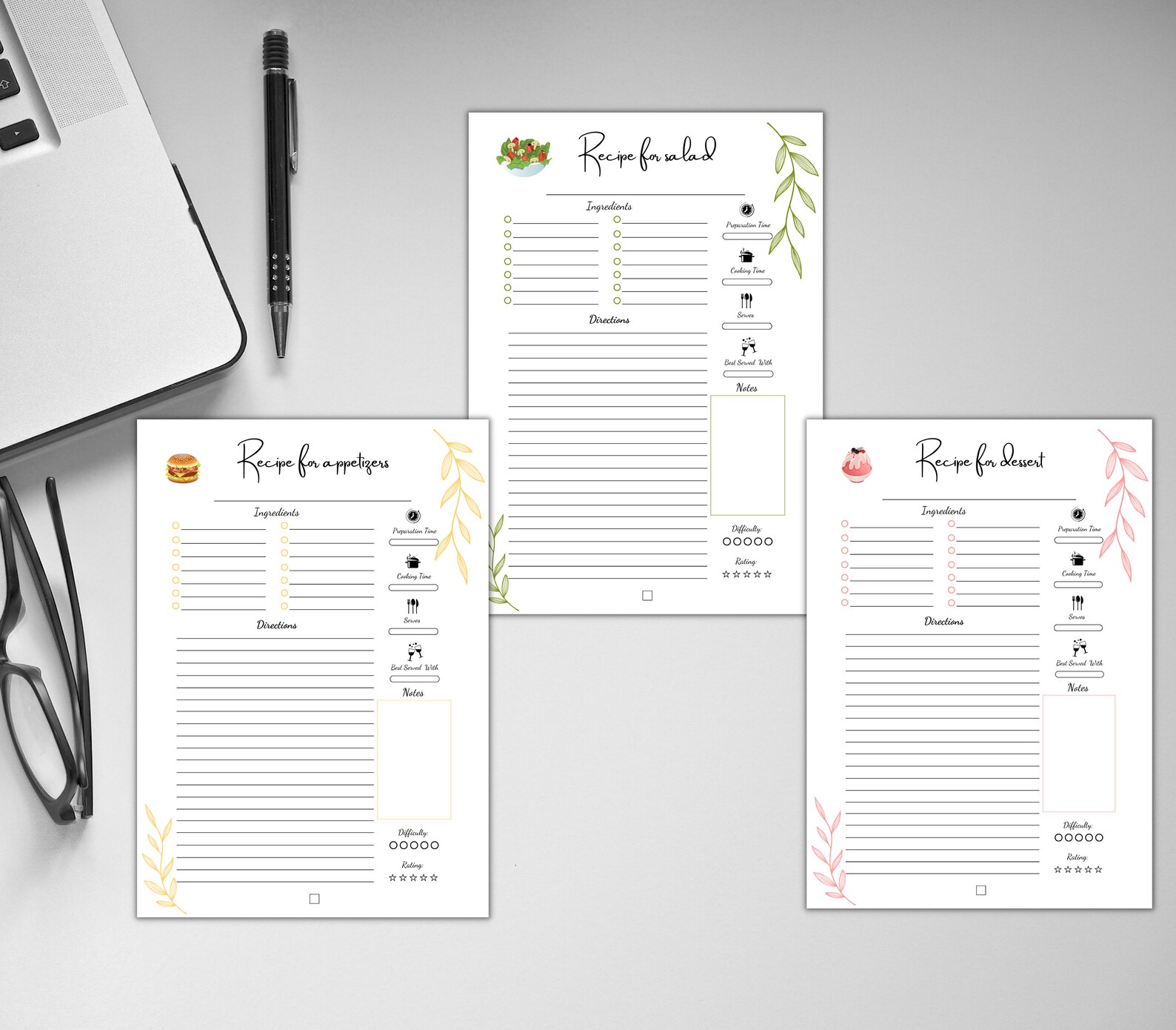 Printable Recipe Book Planner Pages: A4 A5 Happy Planner Letter (PDF ...