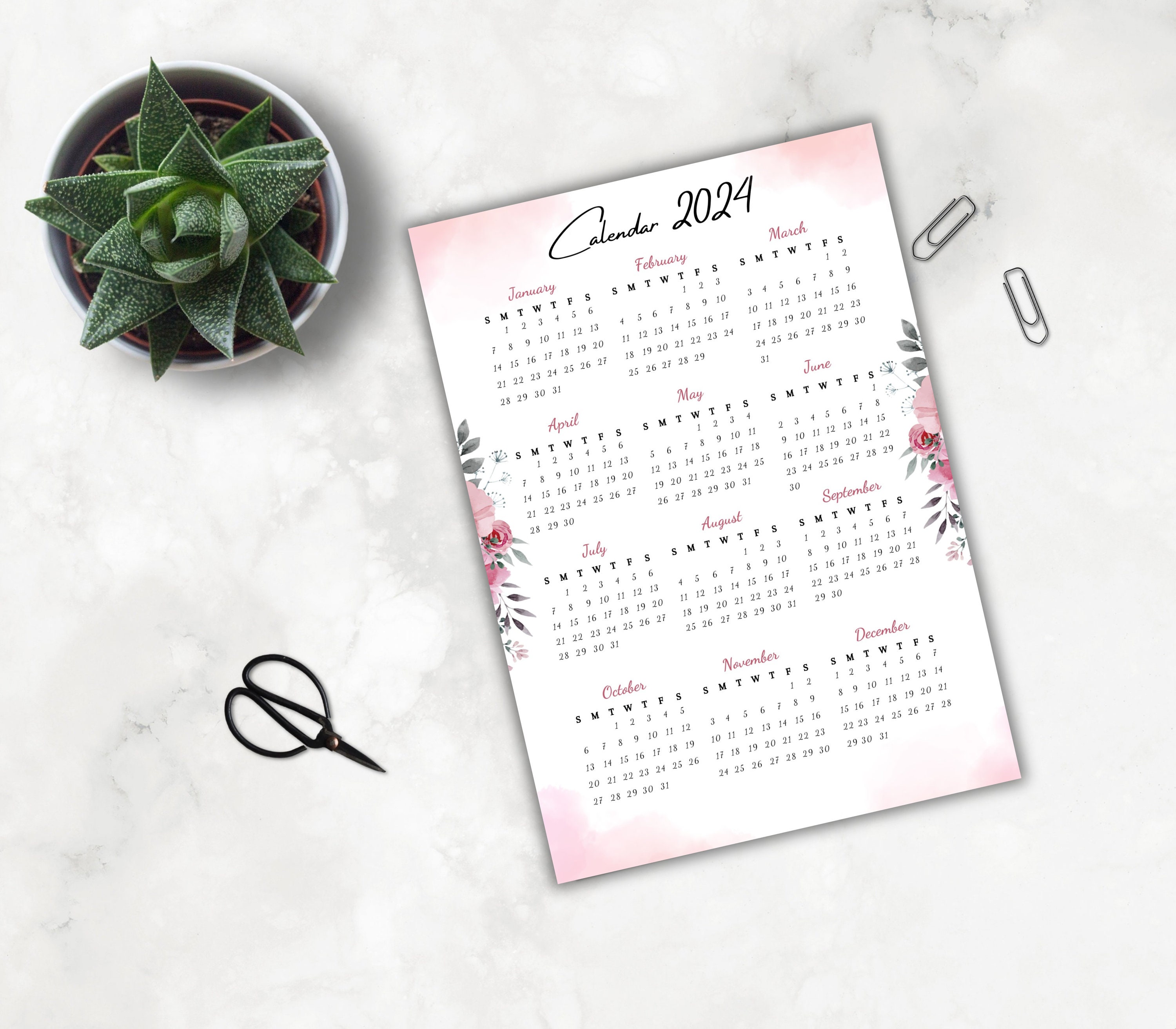 Printable Yearly Planner, Quarterly Tasks & Goals, 2024 Year at a ...