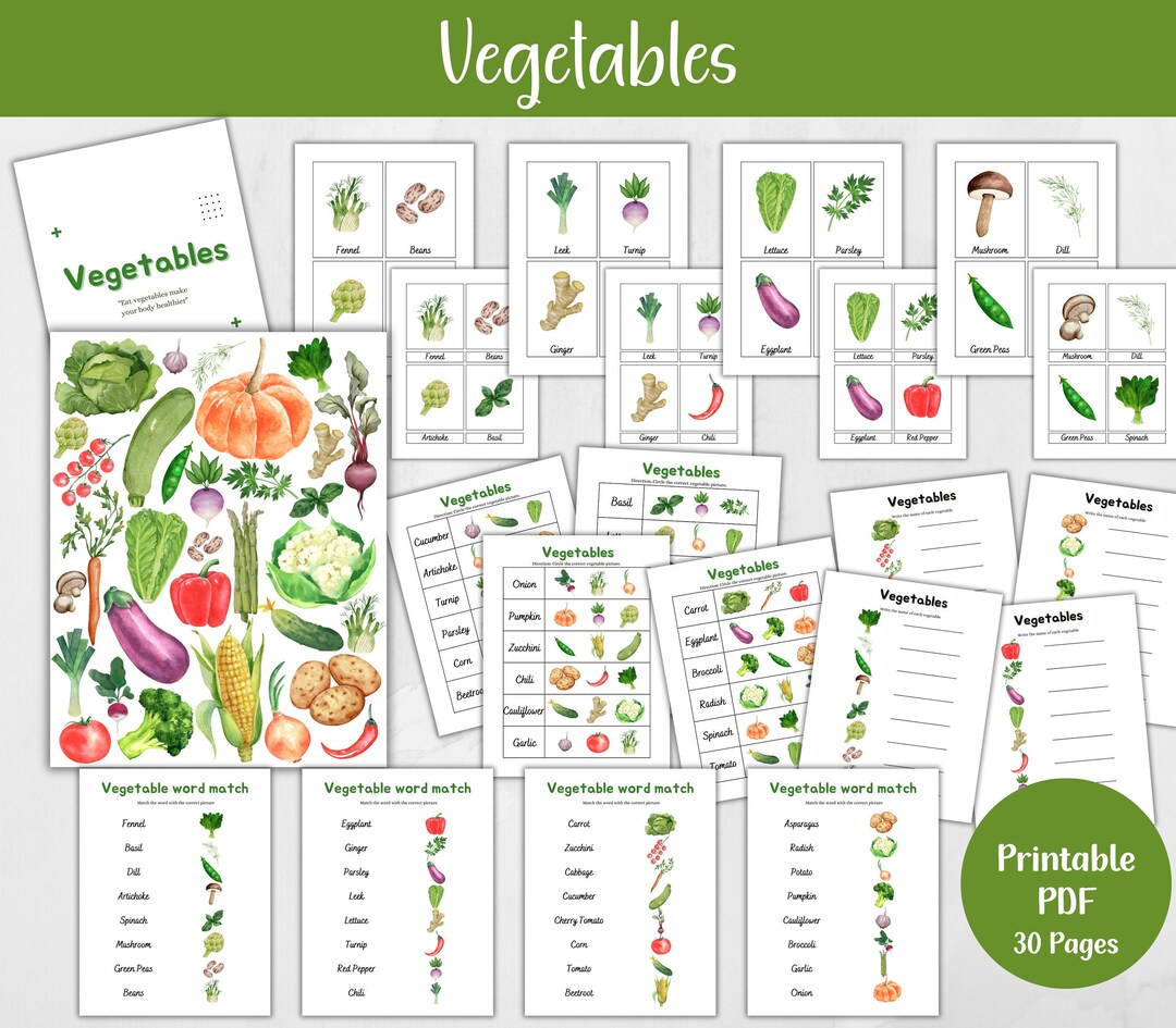 Printable Vegetables Bundle, 32 Vegetable Flash Cards, Kids Activity ...