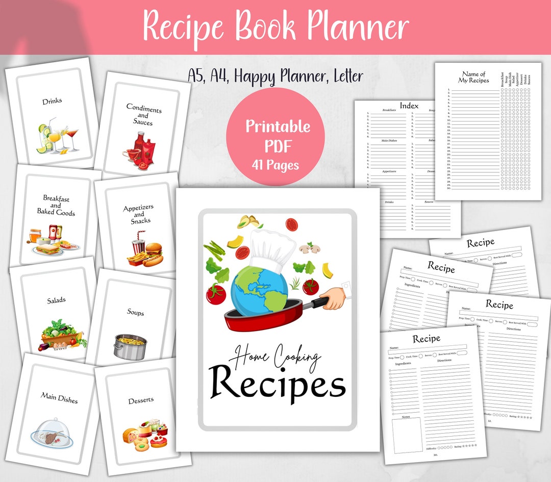Printable Recipe Book Planner, Cookbook, Tab Dividers for Recipe ...