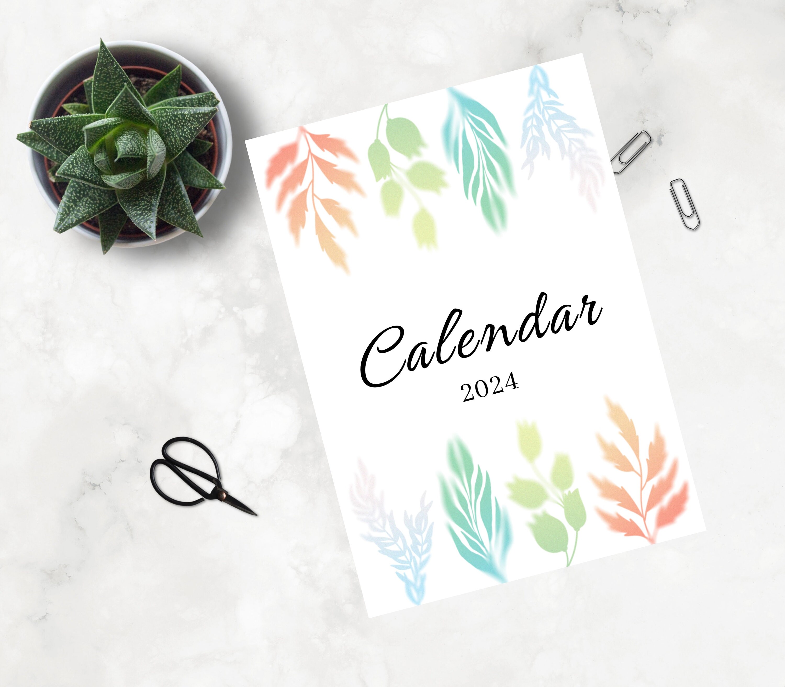 2024 Printable Calendar, Watercolor Desk Calendar, Events Calendar ...