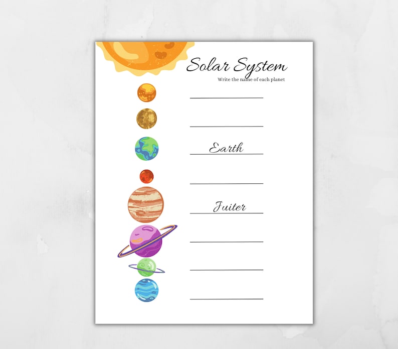 Paquete imprimible del sistema solar, actividad para niños, aprendizaje ...