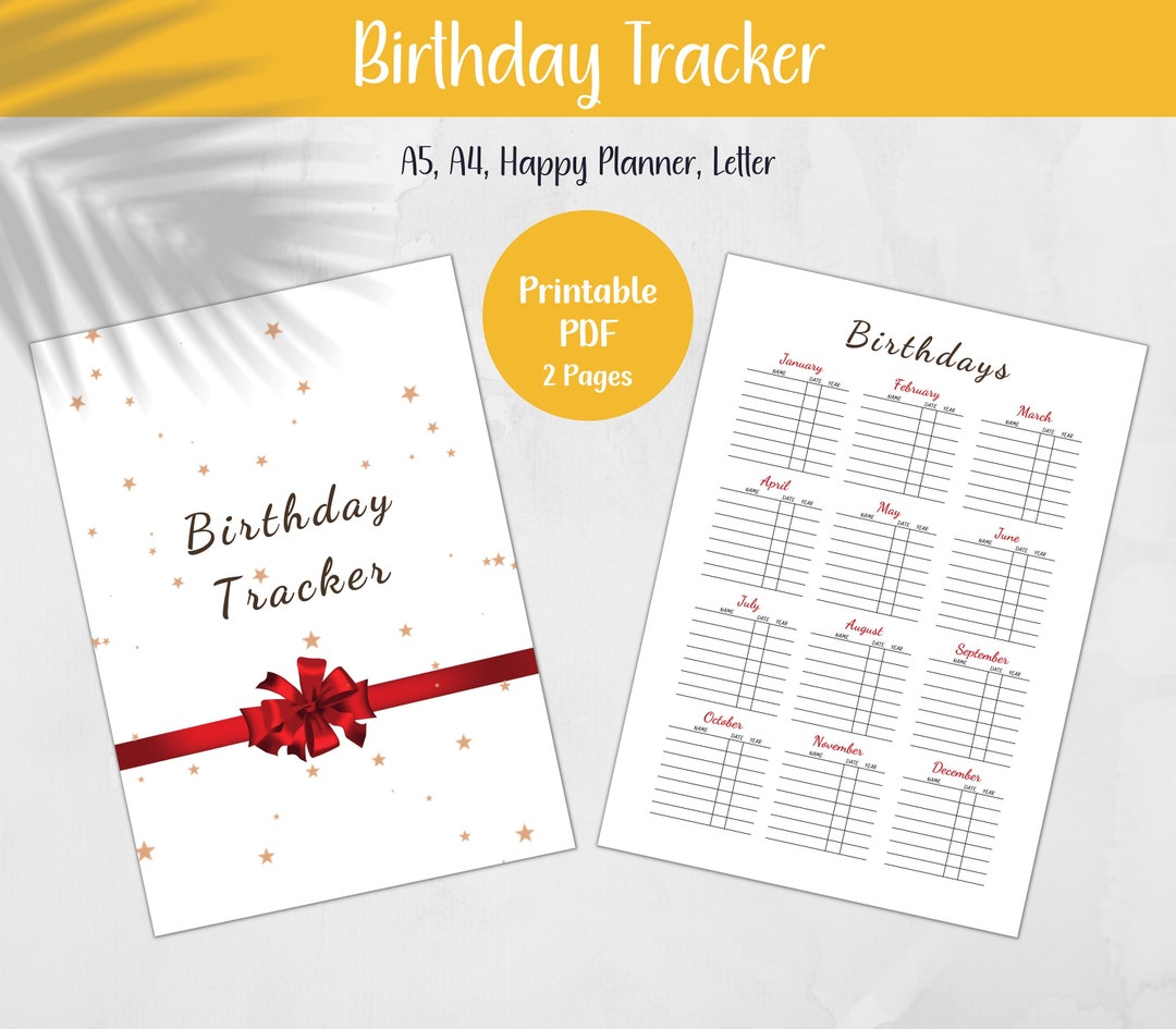 Birthday Tracker Printable Planner, Birthday Organizer, Birthday ...