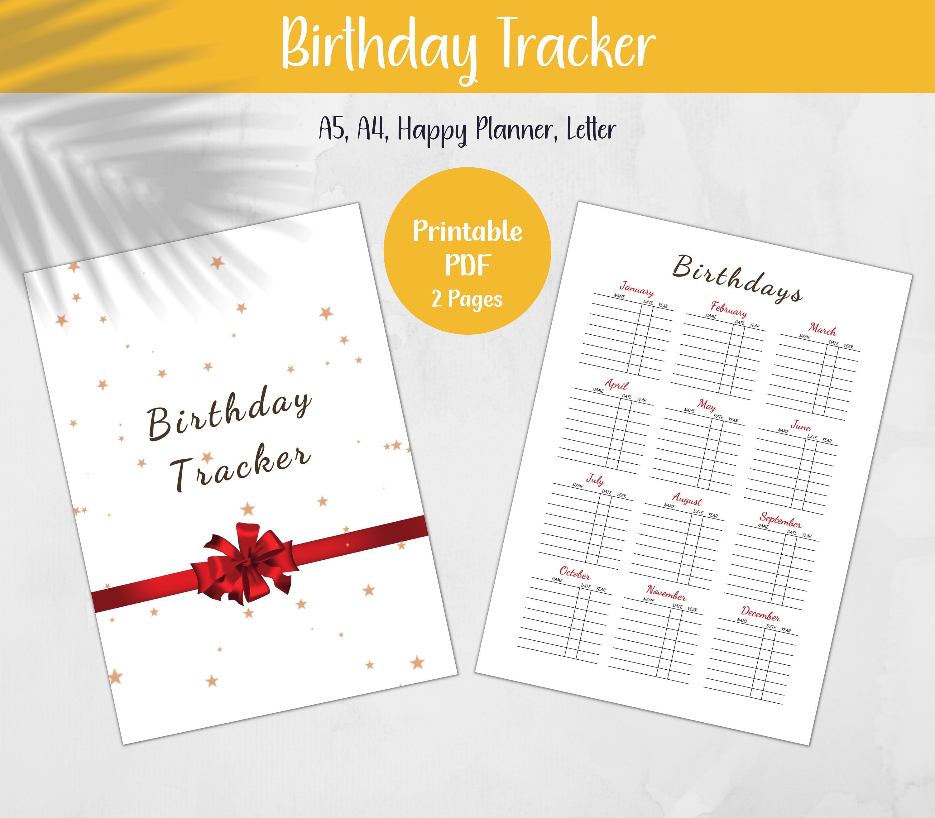 Birthday Tracker Printable Planner, Birthday Organizer, Birthday ...