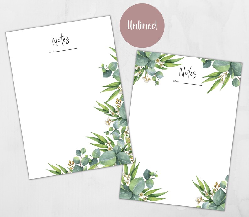 Printable Notes Planner Pages, Printable Stationary, Lined & Unlined ...