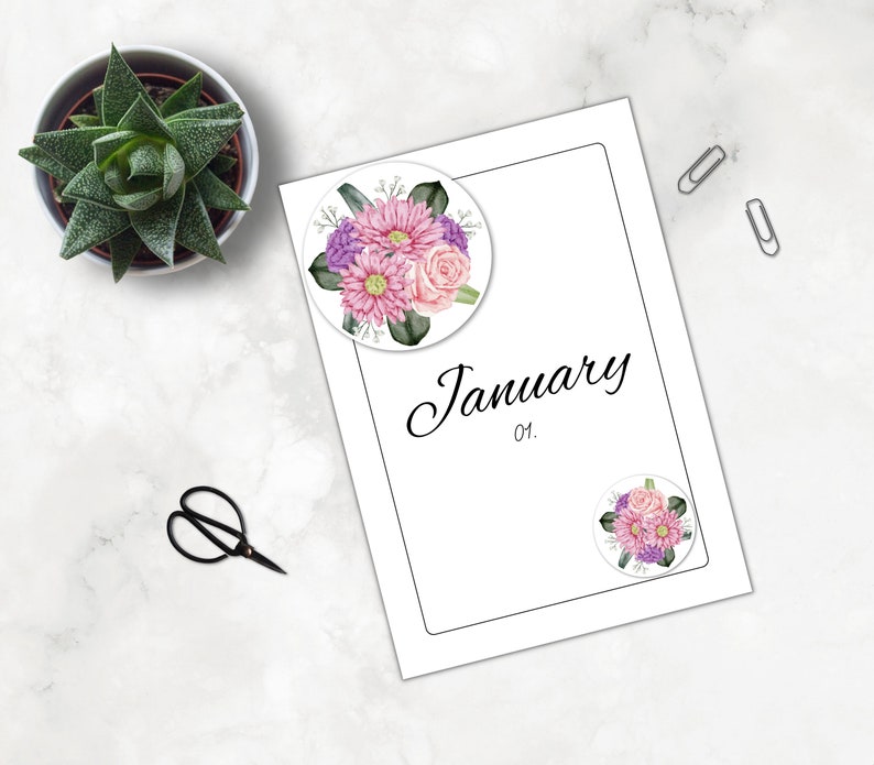 Printable Watercolor Monthly Dashboards, Planner Pages, Flowers ...