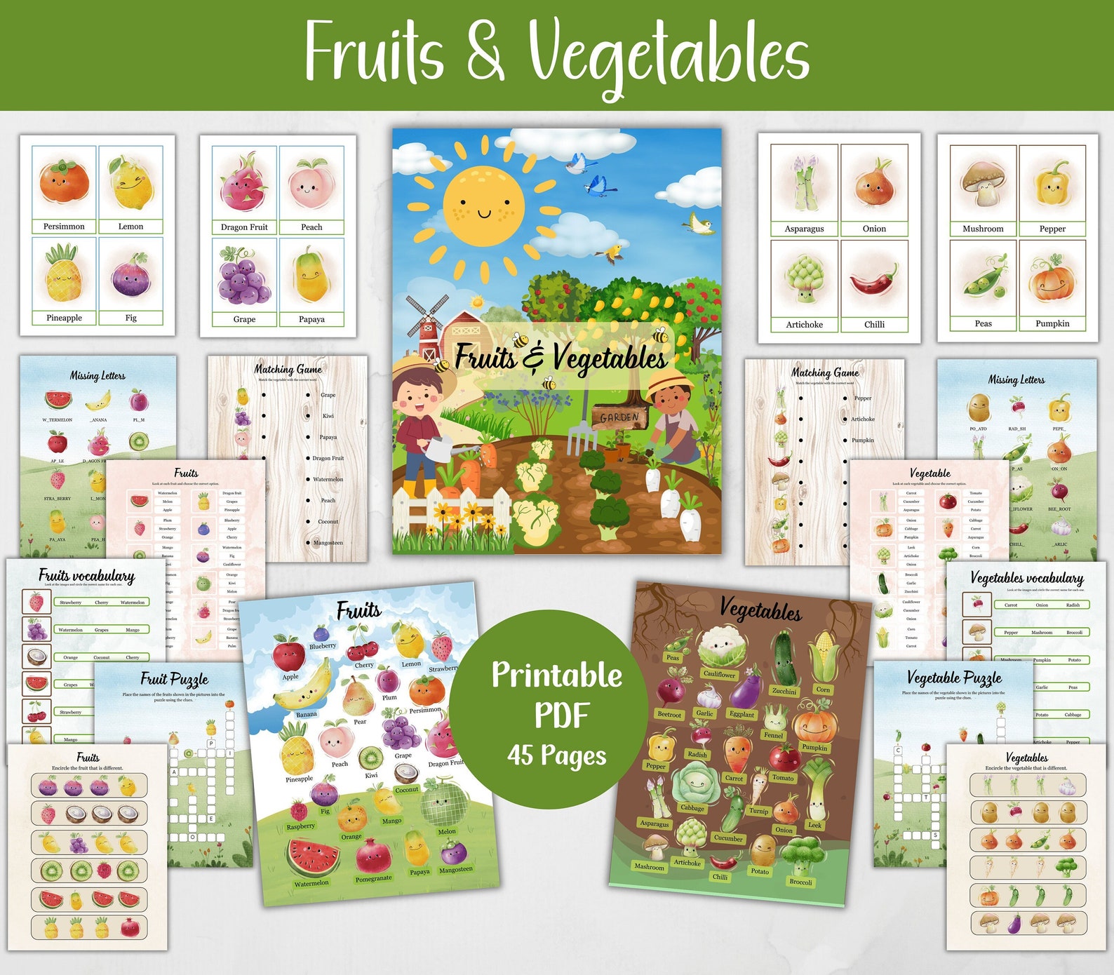 Printable Fruits & Vegetables Bundle, Kids Activity, Learning ...