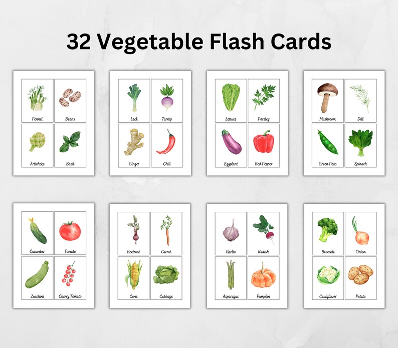 Printable Vegetables Bundle, 32 Vegetable Flash Cards, Kids Activity ...
