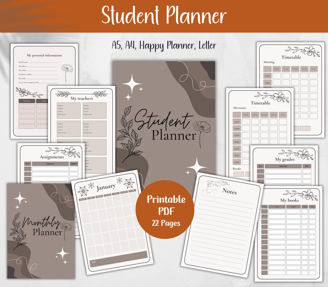 Printable Student Planner, Monthly Timetable, Grades, A4 (PDF) - Etsy