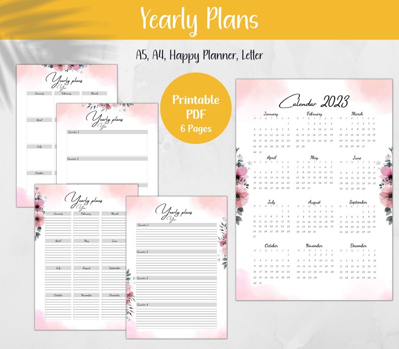 Printable Yearly Planner Quarterly Tasks & Goals 2023 Year - Etsy