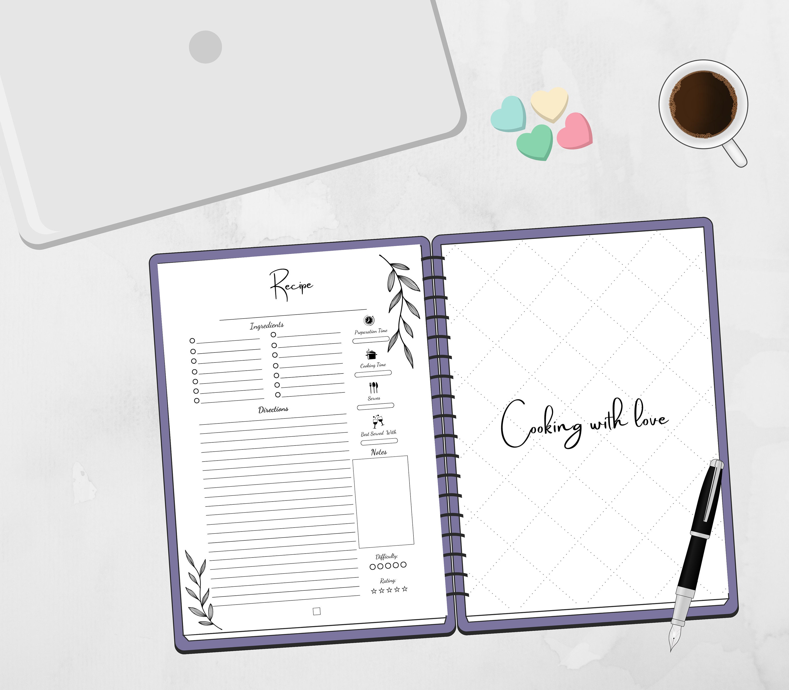 Printable Recipe Book Planner Pages: A4 A5 Happy Planner Letter (PDF ...