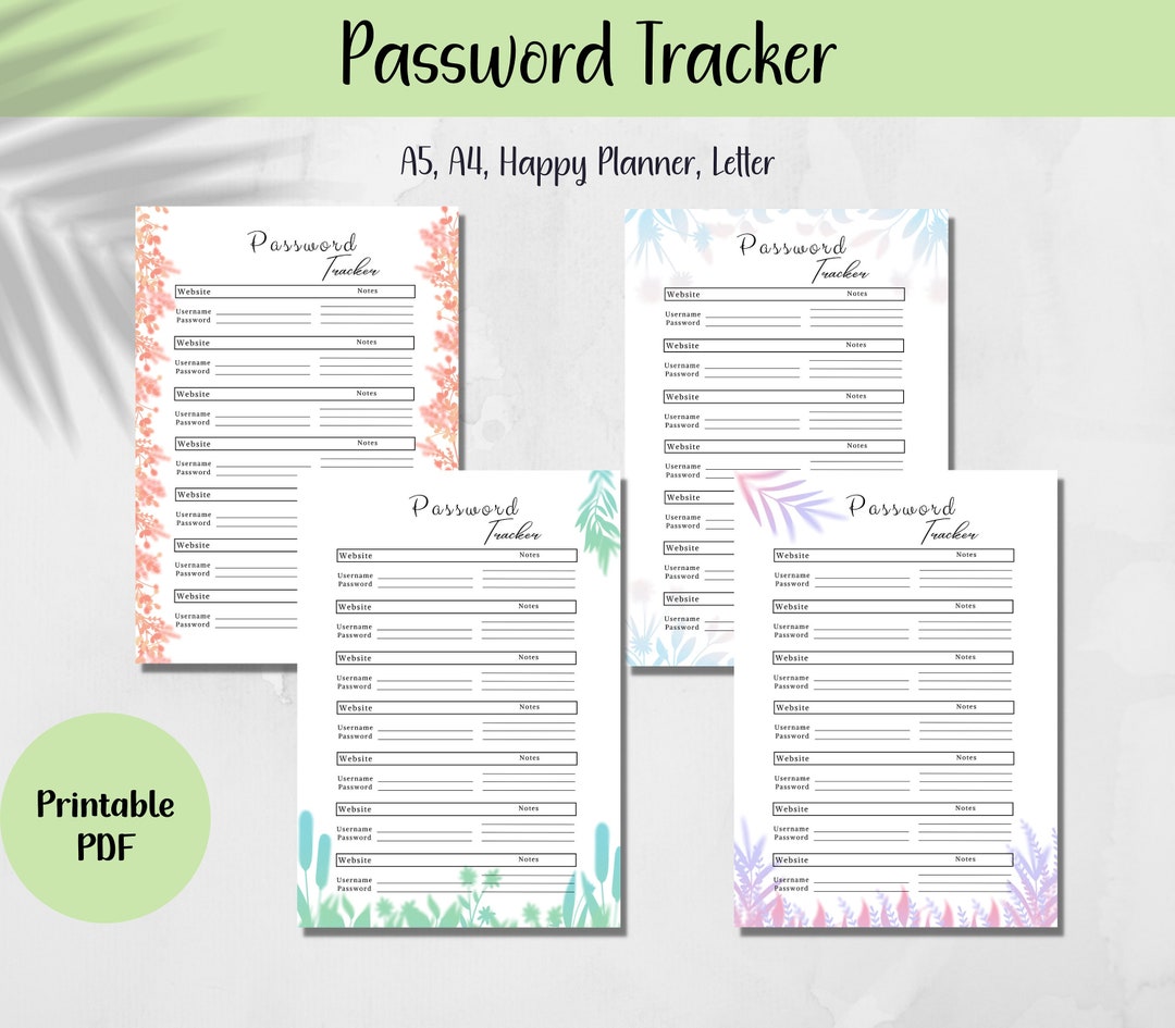 Password Tracker Printable, Password Organizer, Planner Insert ...