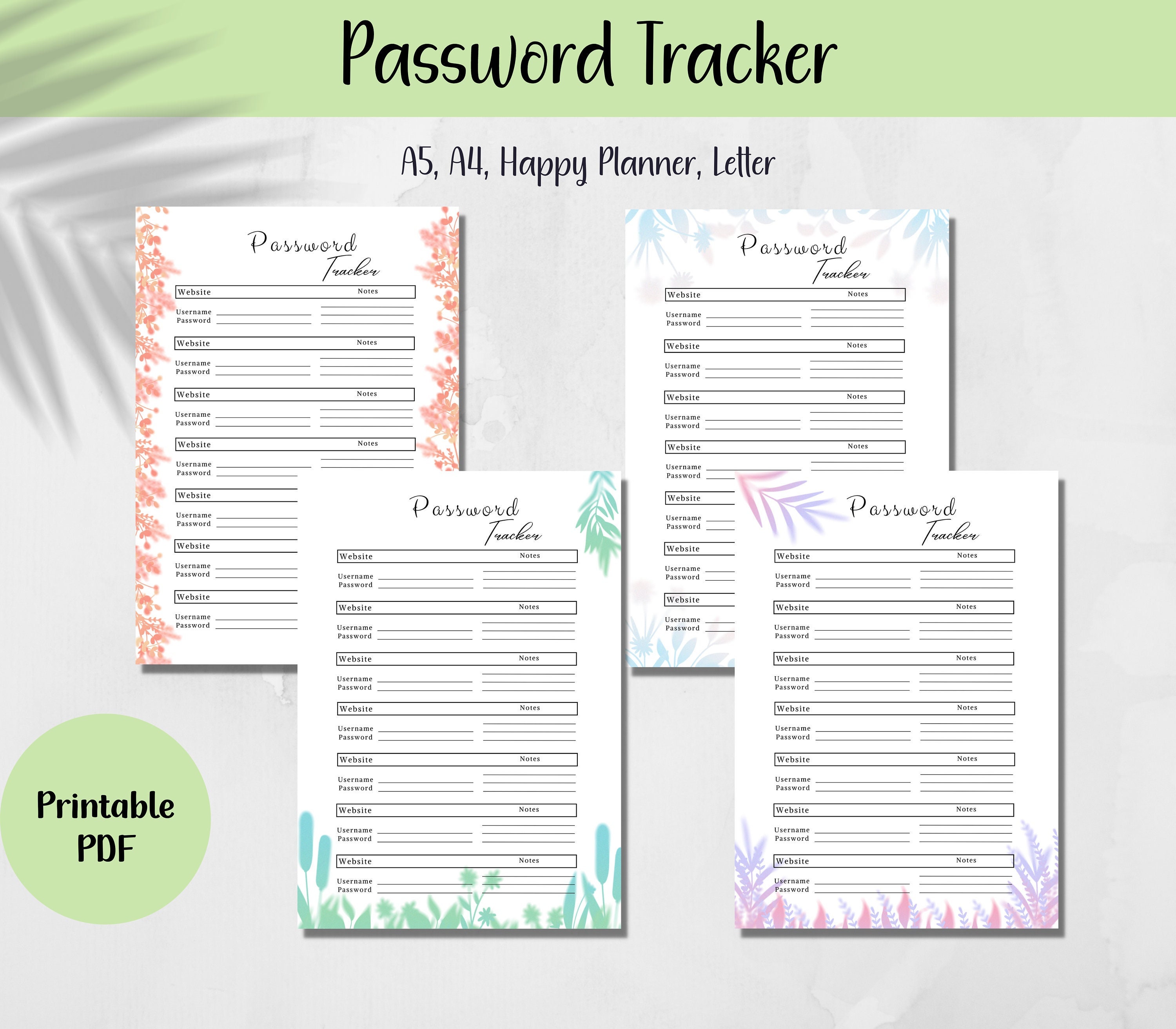 Password Tracker Printable, Password Organizer, Planner Insert ...