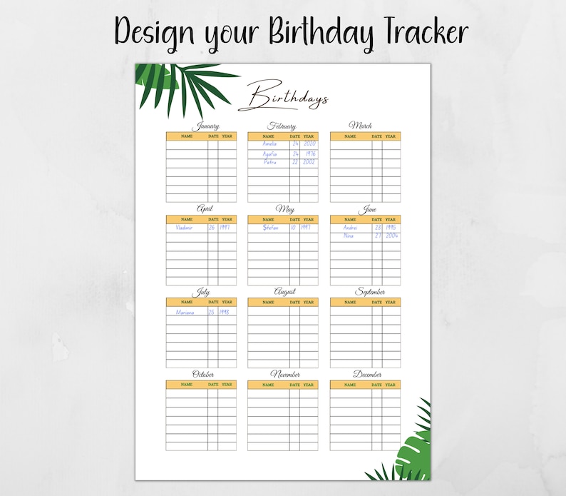 Birthday Tracker Printable, Birthday Organizer, Birthday Planner ...