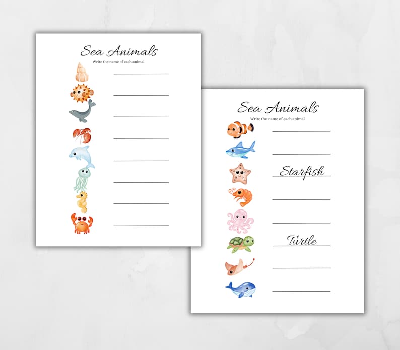 Printable Sea Animals Learning Bundle: Kids Activities (PDF) - Etsy ...