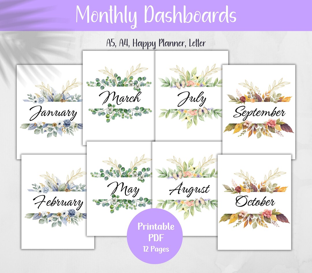 Watercolor Monthly Planner Dashboard: Seasonal Floral Design (PDF) - Etsy