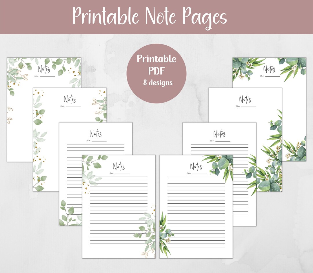 Printable Notes Planner Pages, Printable Stationary, Lined & Unlined ...