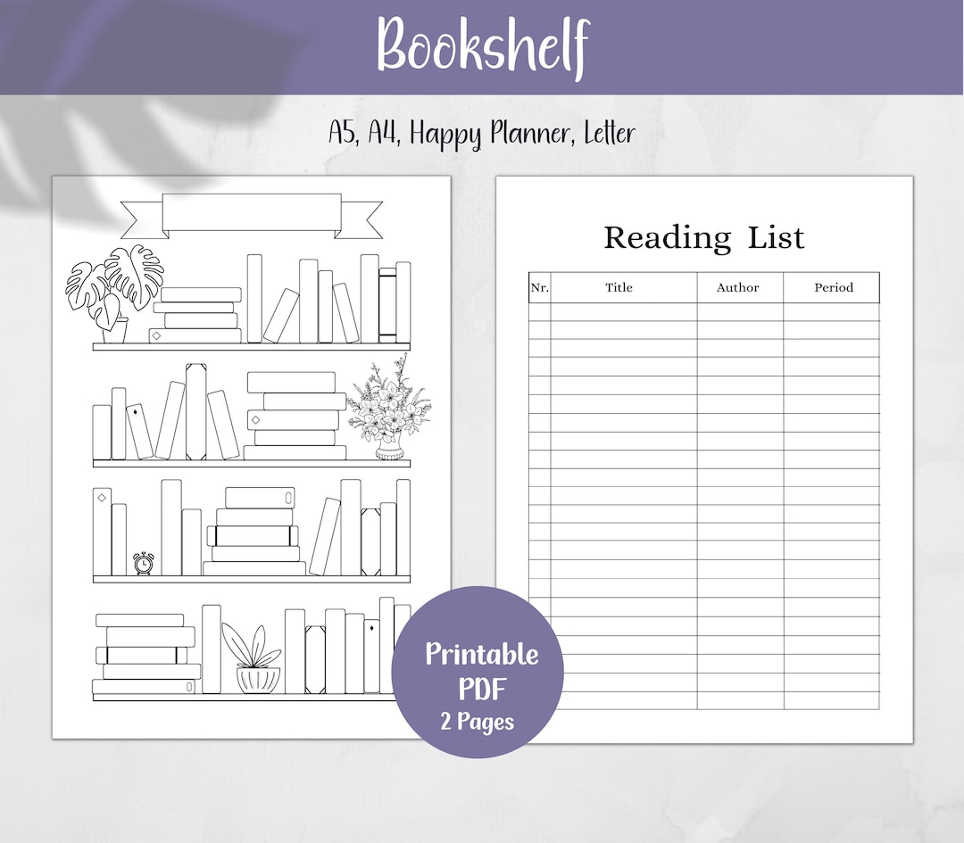 Printable Bookshelf Reading Tracker Insert, Reading List Planner Pages ...