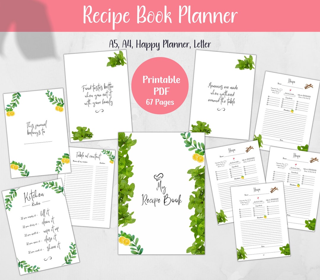 Recipe Book Printable Planner Pages, Cookbook, Recipe Binder, Recipe ...