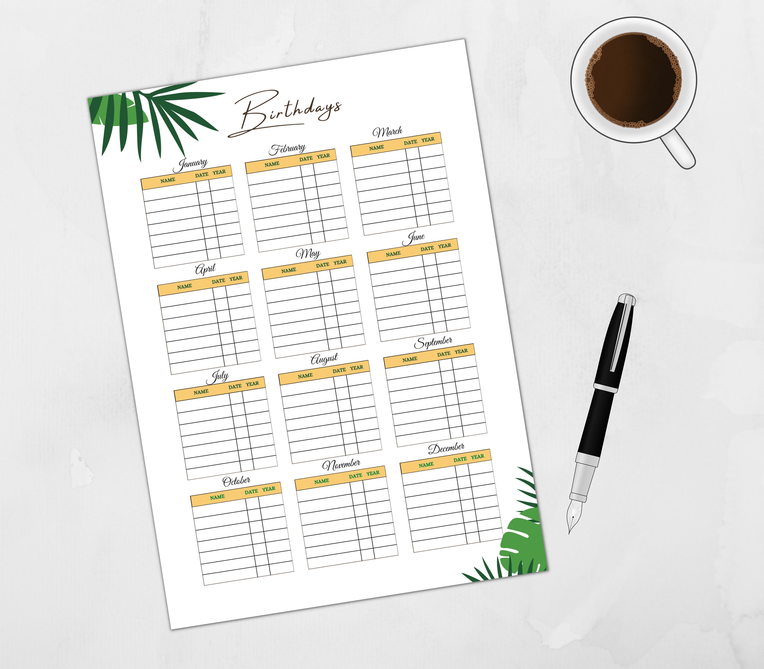 Birthday Tracker Printable, Birthday Organizer, Birthday Planner ...