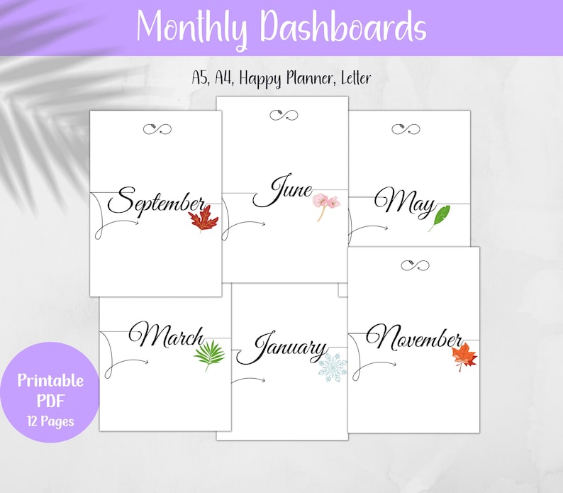 Printable Monthly Dashboards, Journal Dividers A4 Vertical Format ...