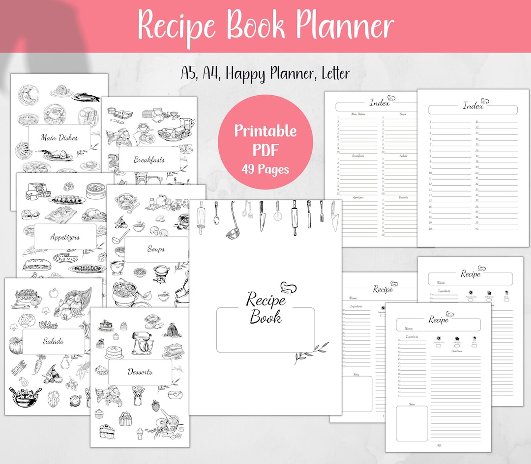 Printable Recipe Book Planner, Cookbook, Recipe Planner, Recipe Book ...
