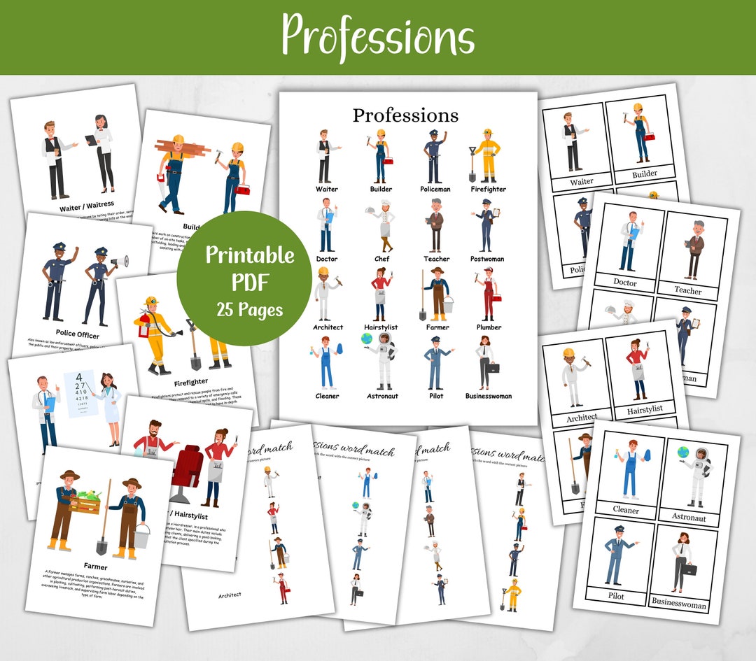 Printable Professions Activity, Occupations Poster, Professions Flash ...