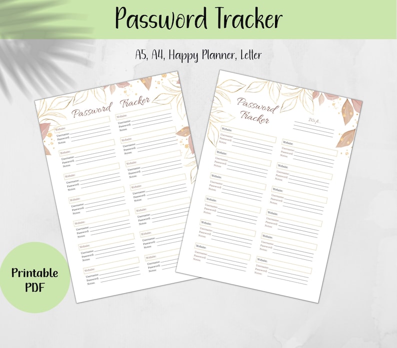 Password Tracker Insert, Printable Password Log, Website Log in Keeper ...