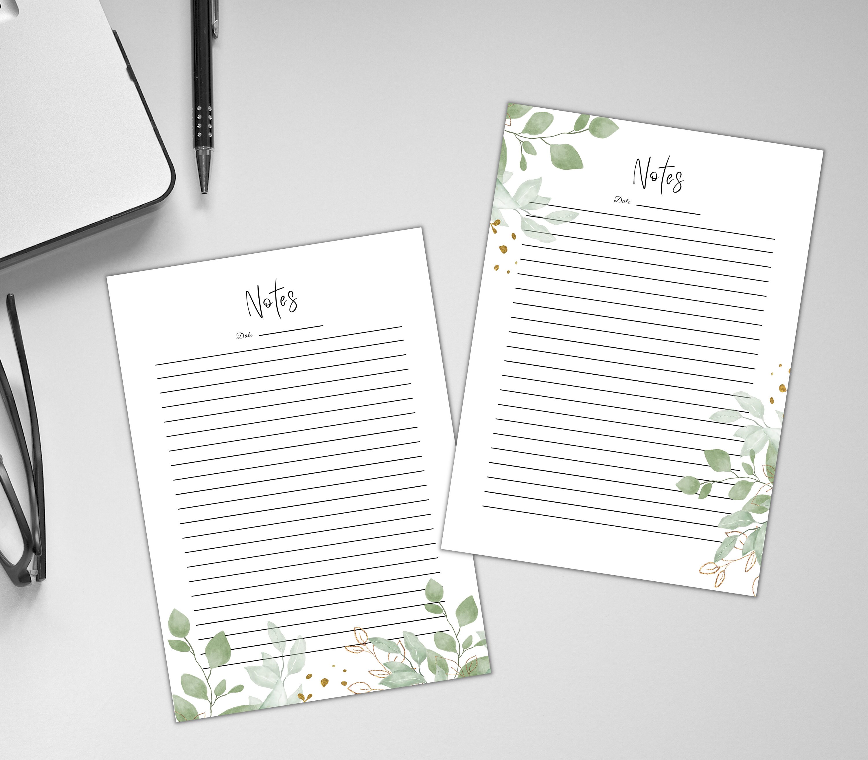 Printable Notes Planner Pages, Printable Stationary, Lined & Unlined ...