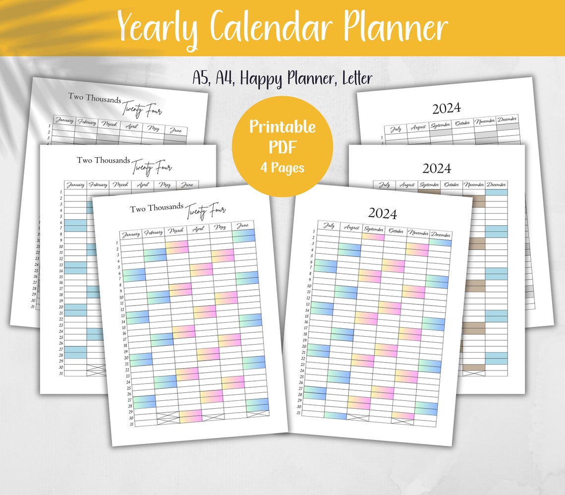 Printable 2024 Yearly Planner, 2024 Calendar, Year Planner Insert, Year ...