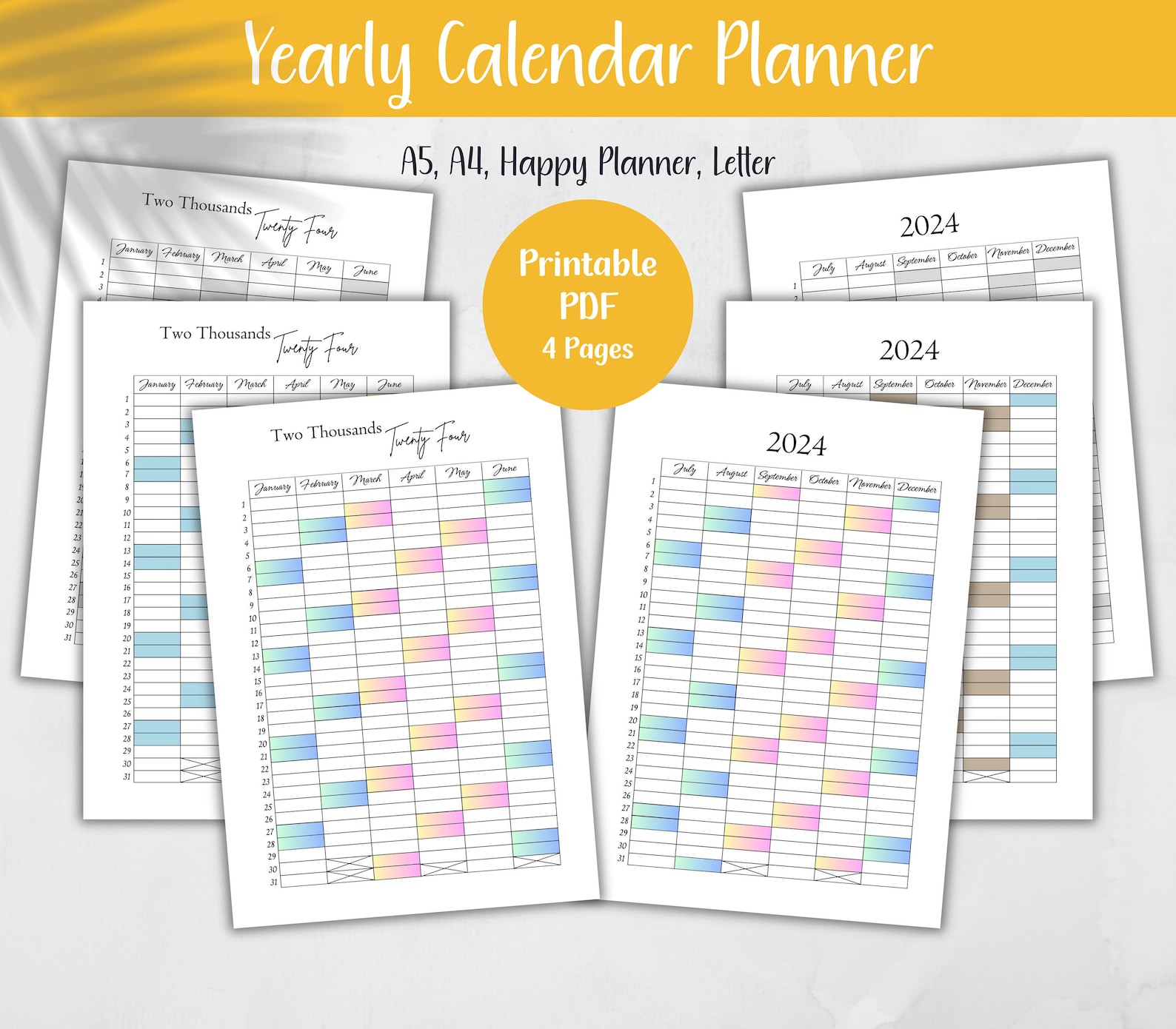Printable 2024 Yearly Planner, 2024 Calendar, Year Planner Insert, Year ...