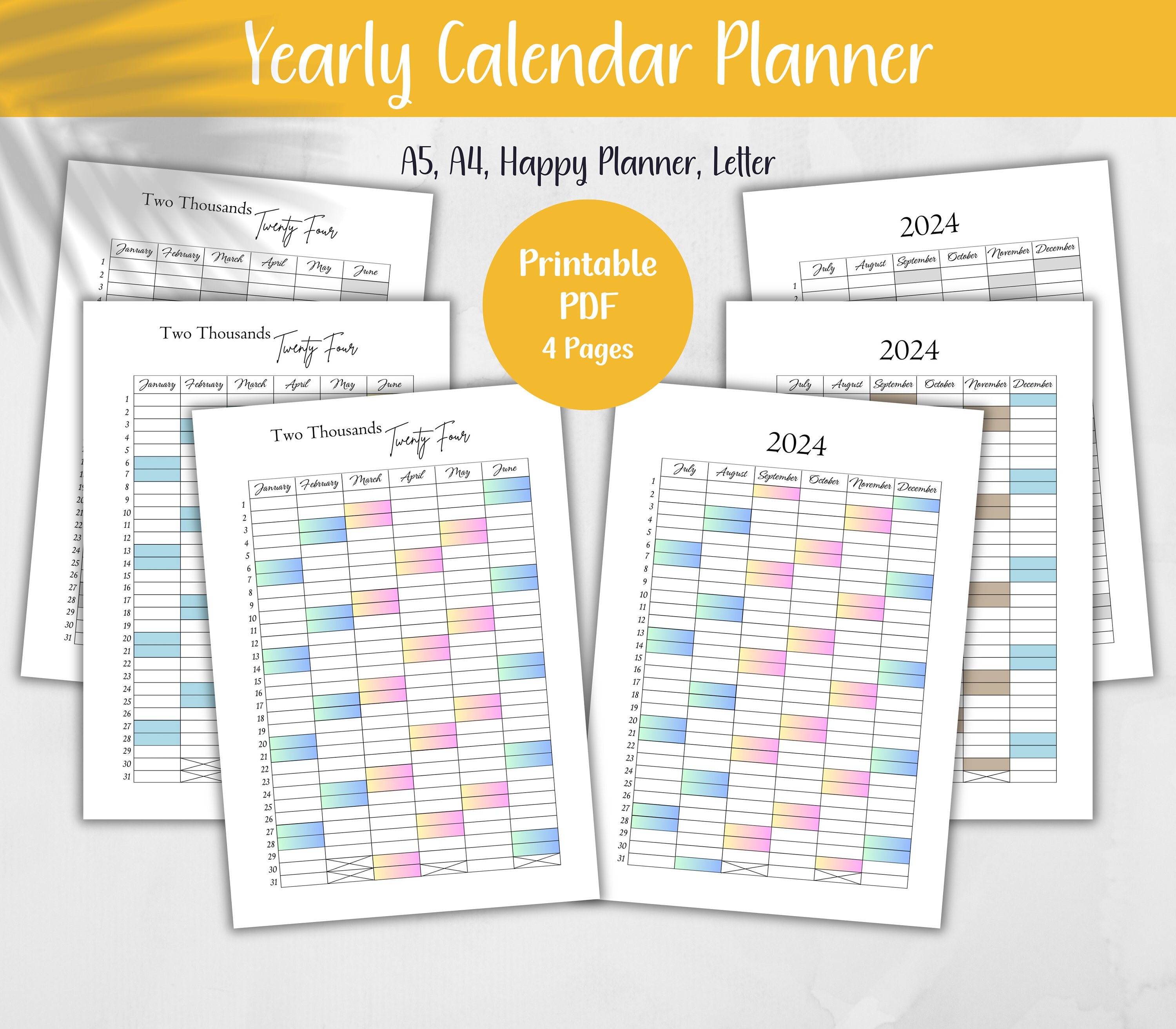 Printable 2024 Yearly Planner, 2024 Calendar, Year Planner Insert, Year ...