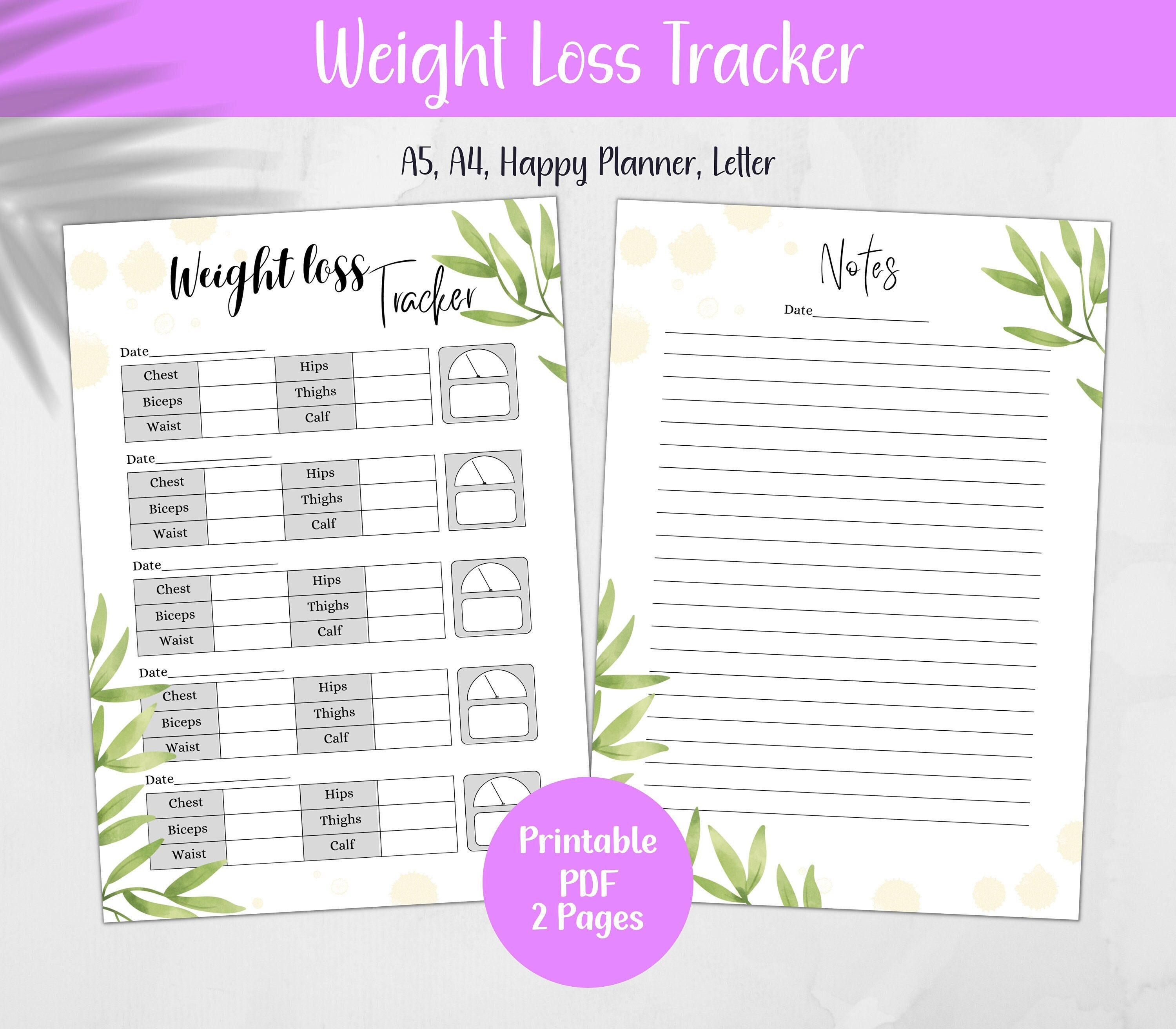 Weight Loss Tracker, Printable Fitness Planner Pages, Weight Recording ...
