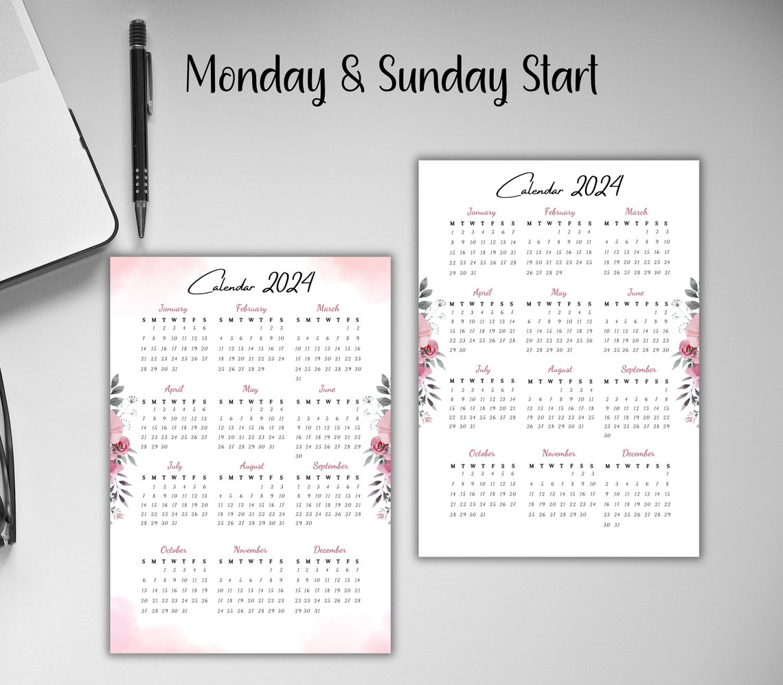 Printable Yearly Planner, Quarterly Tasks & Goals, 2024 Year at a ...