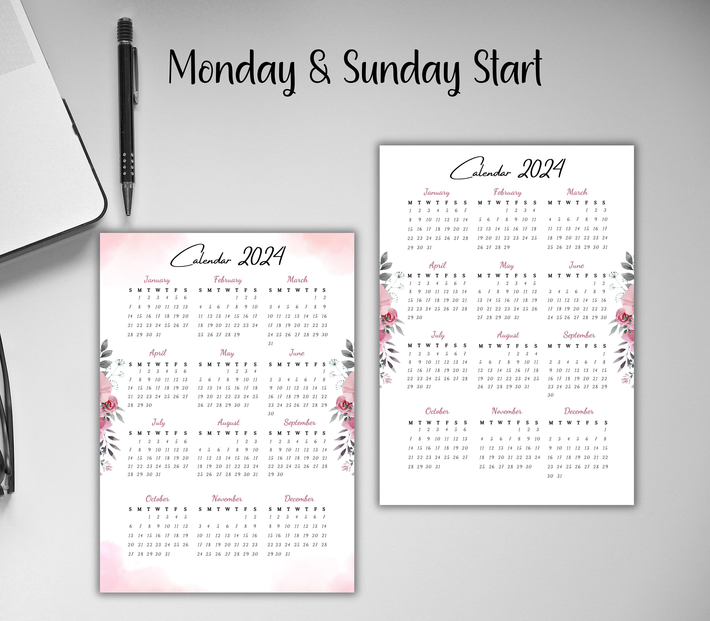 Printable Yearly Planner, Quarterly Tasks & Goals, 2024 Year at a ...