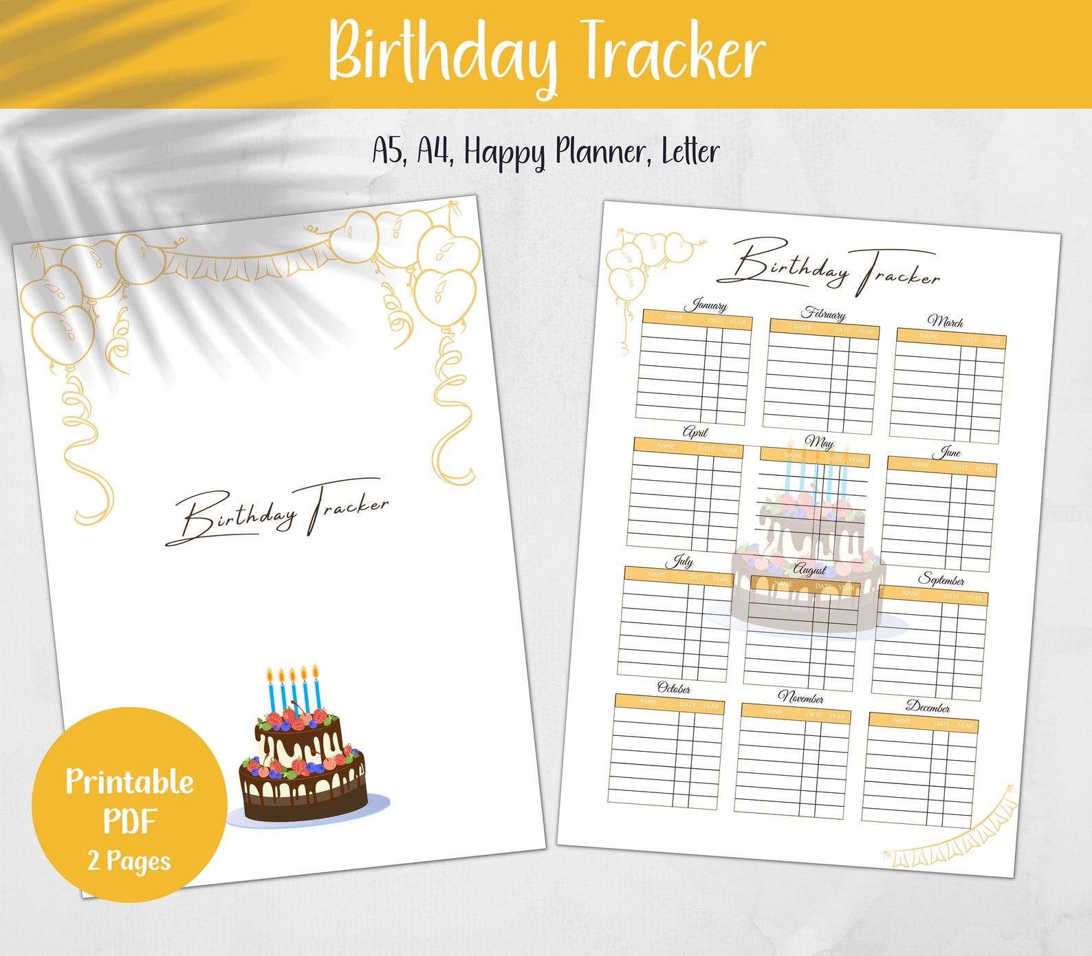 Birthday Tracker Printable Birthday Organizer Birthday - Etsy