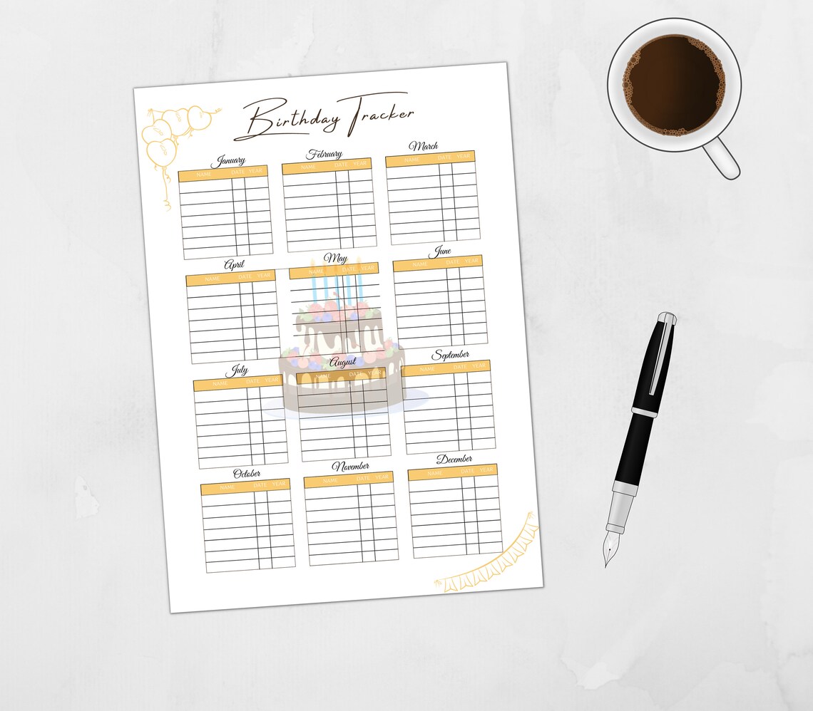 Birthday Tracker Printable Birthday Organizer Birthday - Etsy