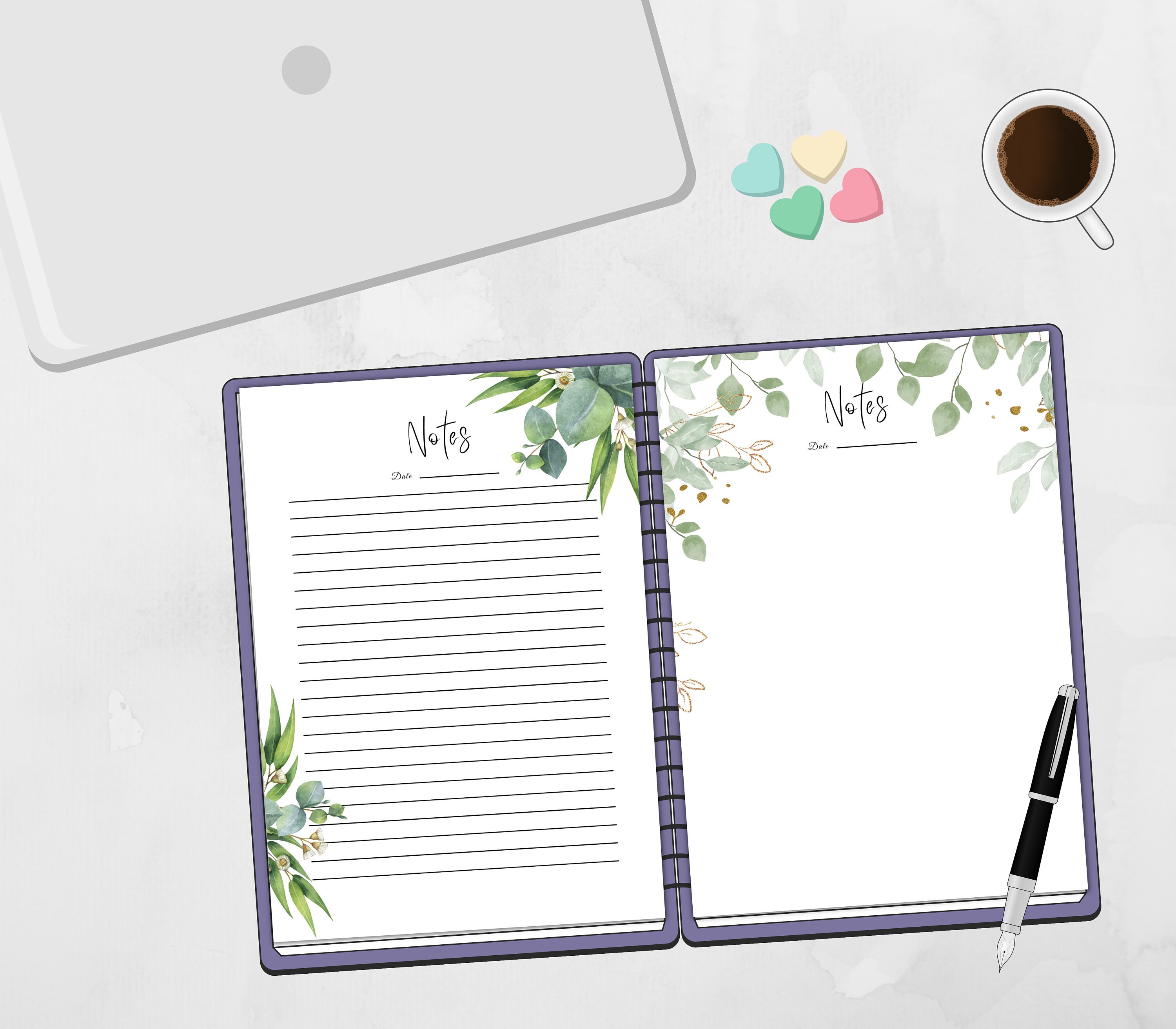 Printable Notes Planner Pages, Printable Stationary, Lined & Unlined ...