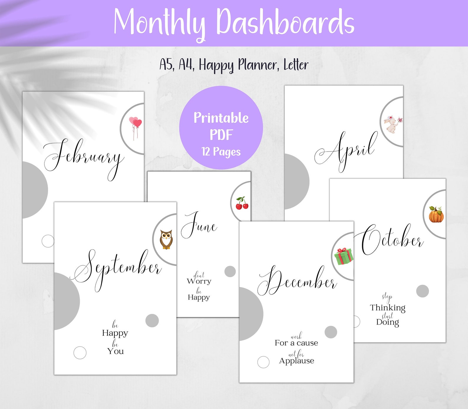 Printable Monthly Cover Pages, Seasonal Monthly Dashboard, Cover Page ...