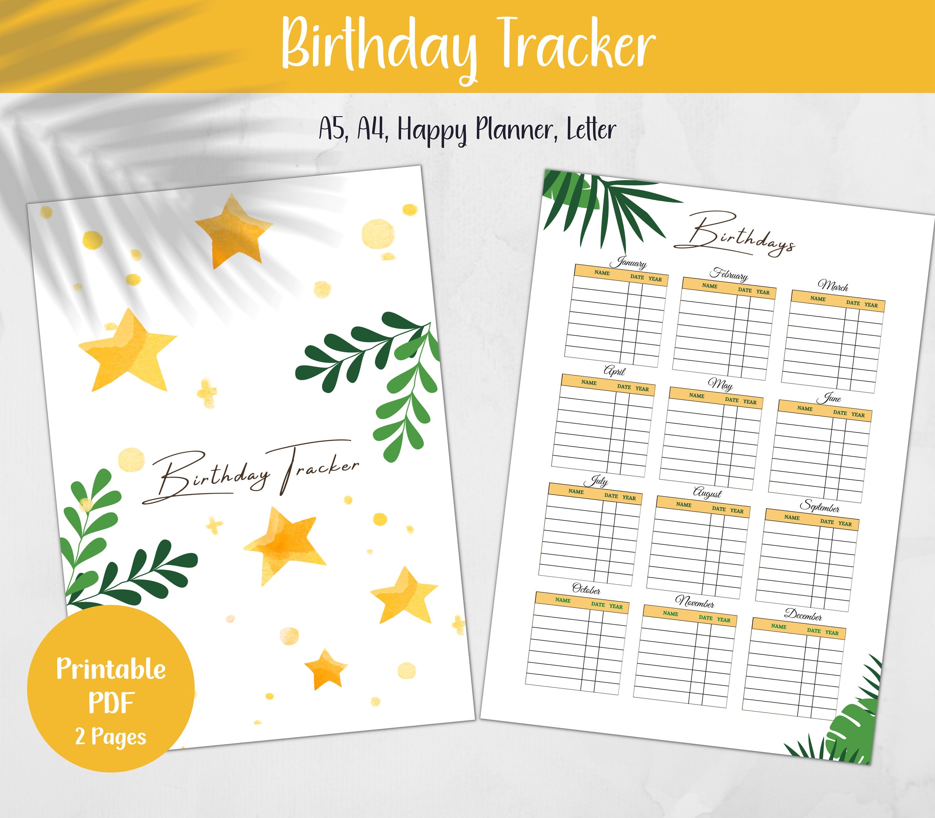 Birthday Tracker Printable, Birthday Organizer, Birthday Planner ...