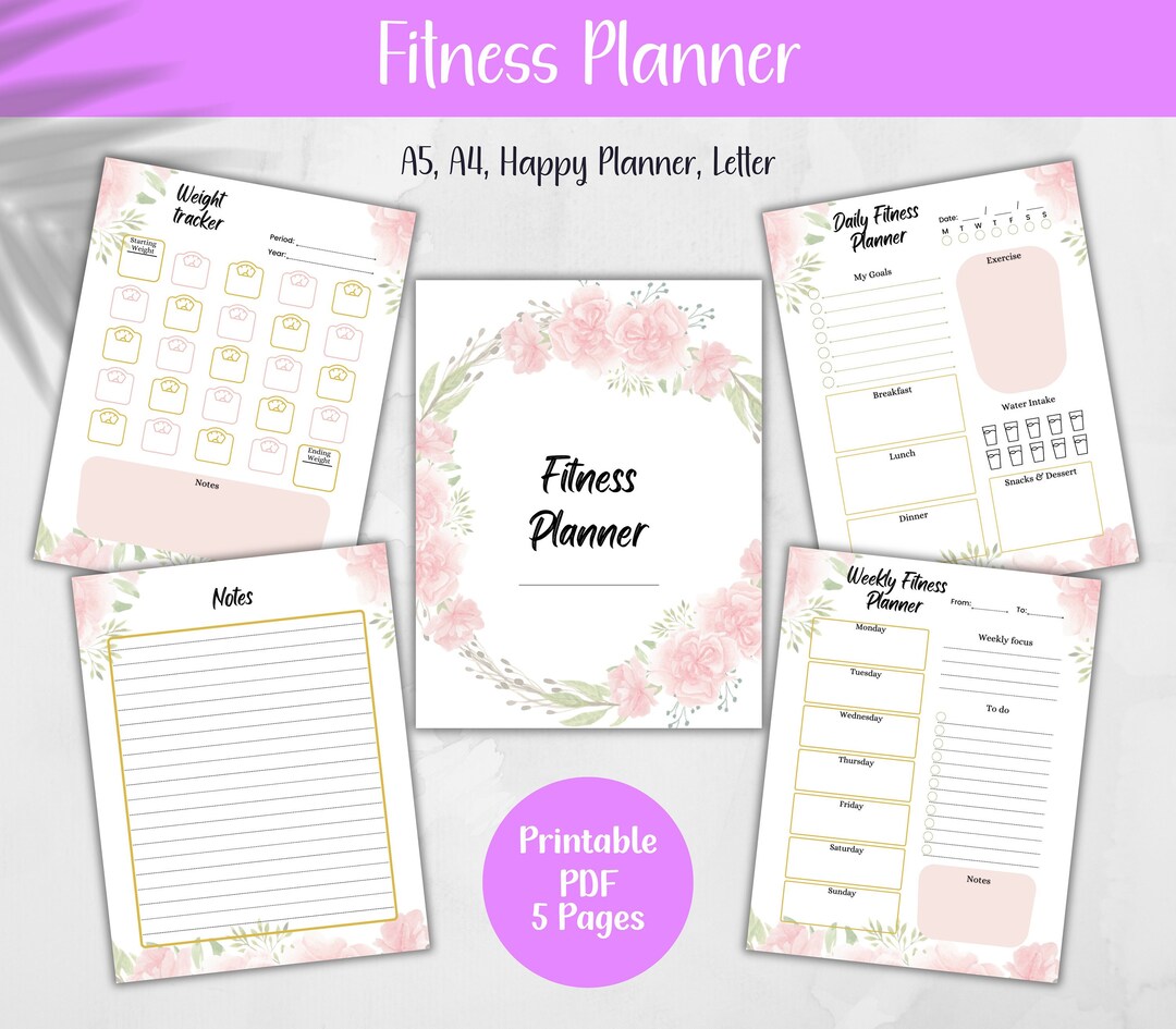Printable Fitness Planner Pages, Workout Journal, Weight Loss Tracker ...