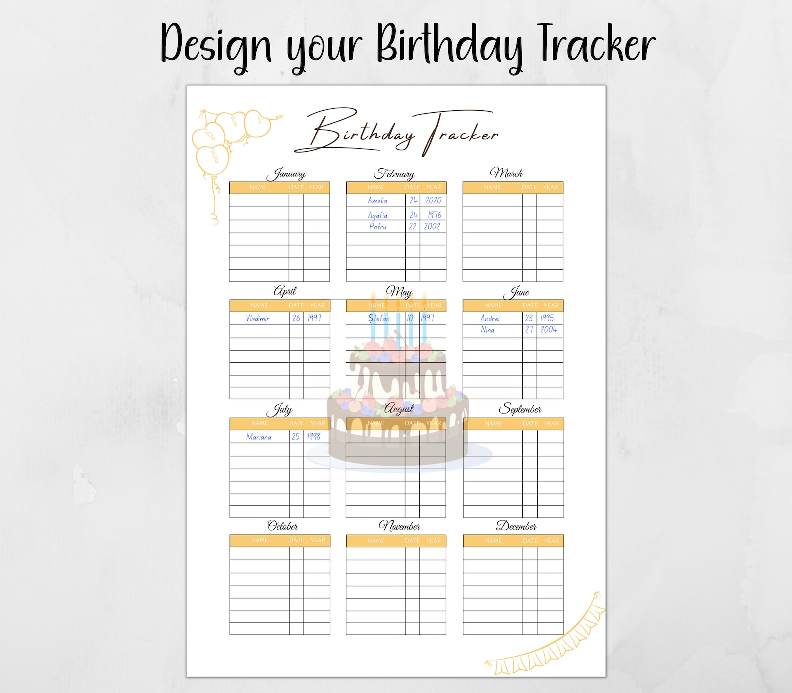 Birthday Tracker Printable Birthday Organizer Birthday - Etsy