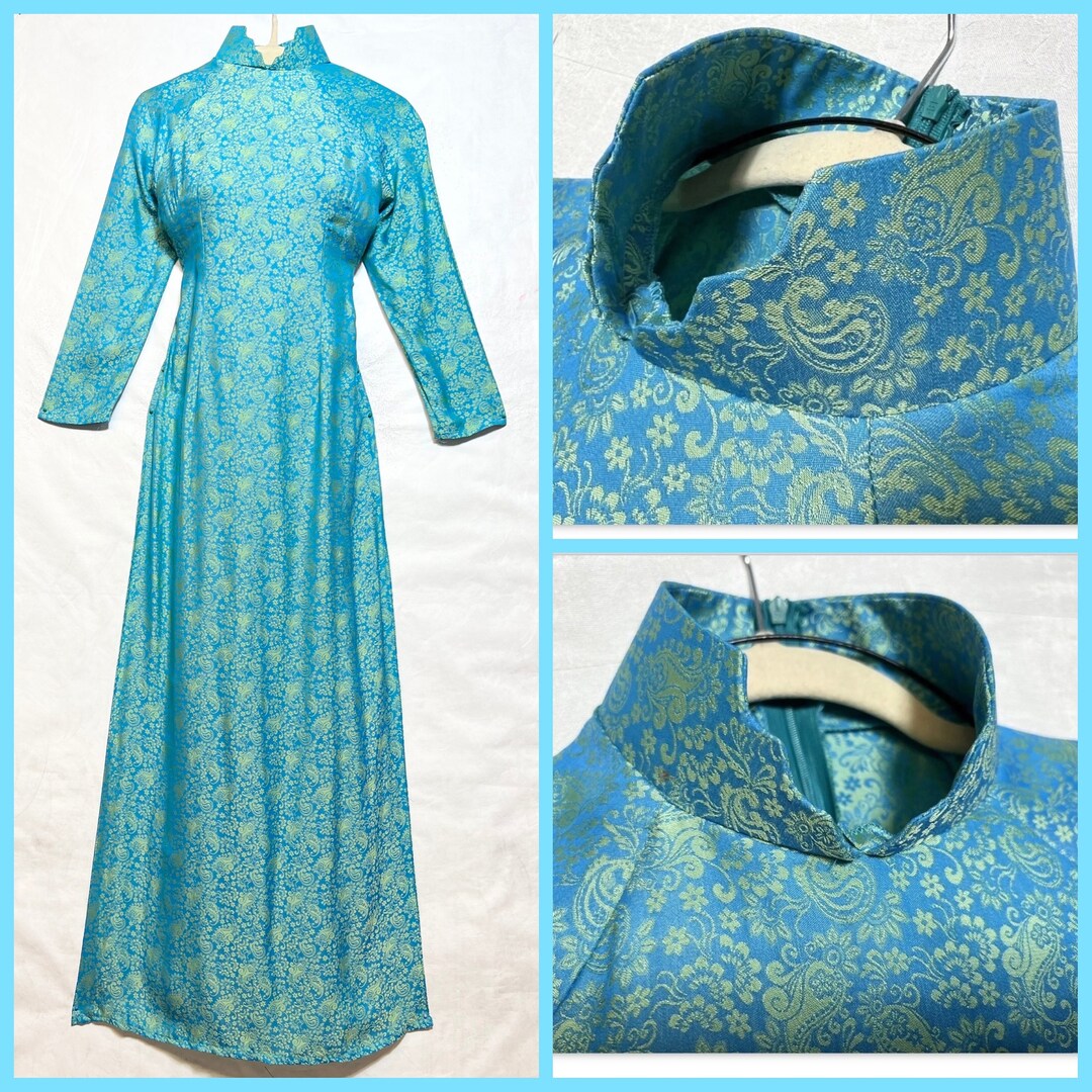 Blue Ao Dai Lua to Tam Thai Tuan Xanh Nước Biển ánh Ngọc XL Dài áo ...