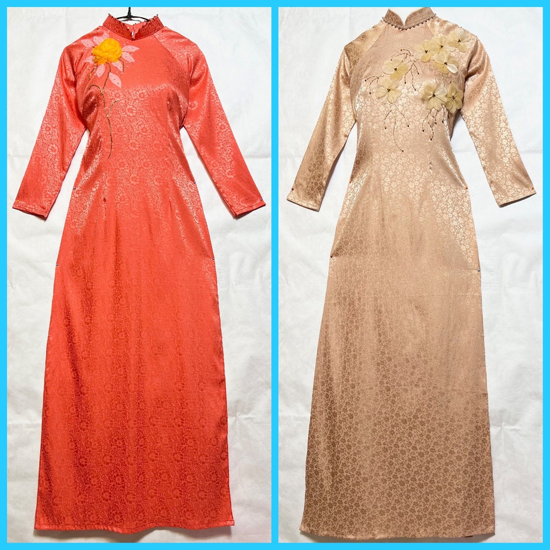 Ao Dai Tet | Ao Dai Lua Gam Thai Tuan Thêu Mềm Rũ Kết Hoa Nổi Dài áo ...