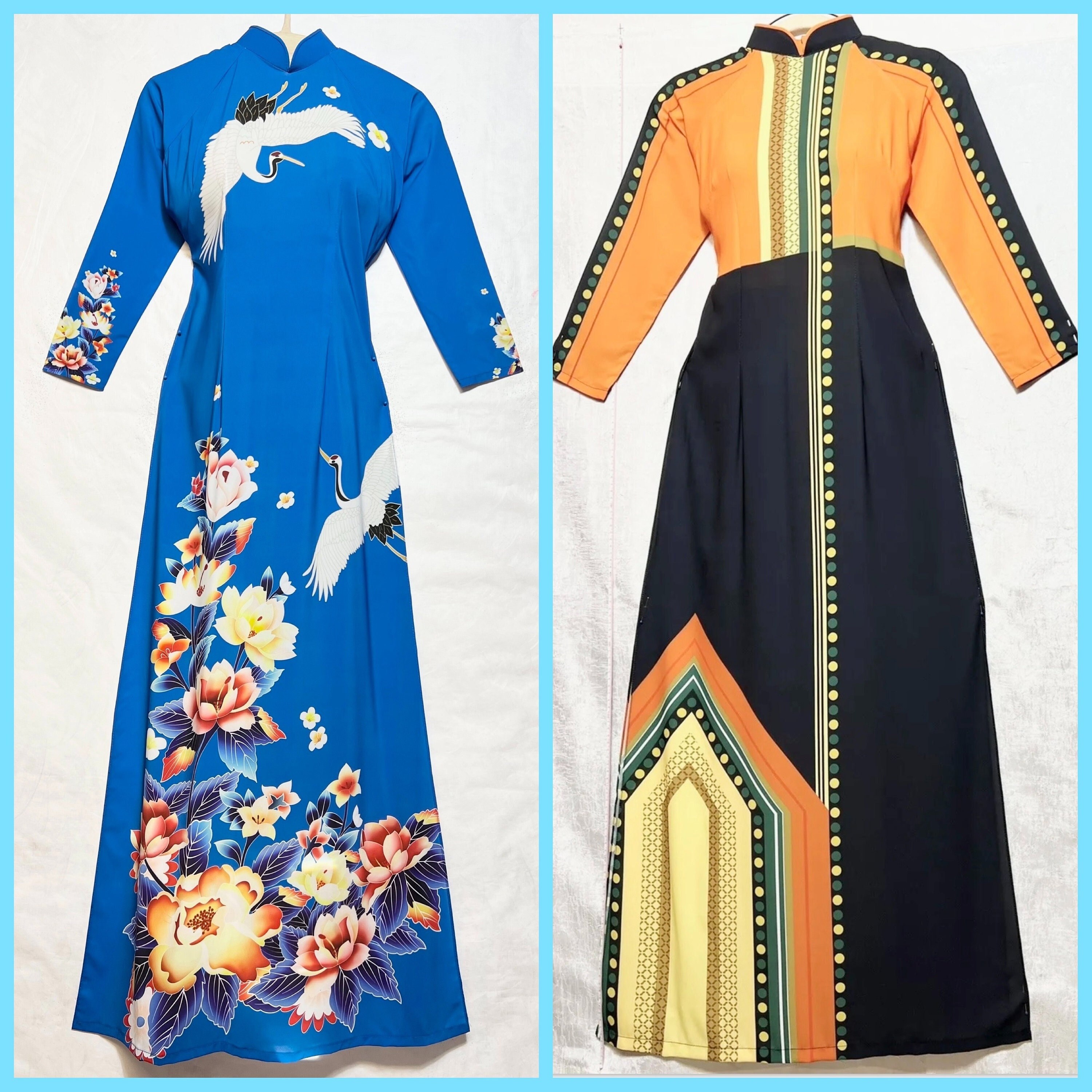 Blue Orange Ao Dai Lua Thai Tuan Mềm Rũ Size S XL Dài áo 145cm - Etsy