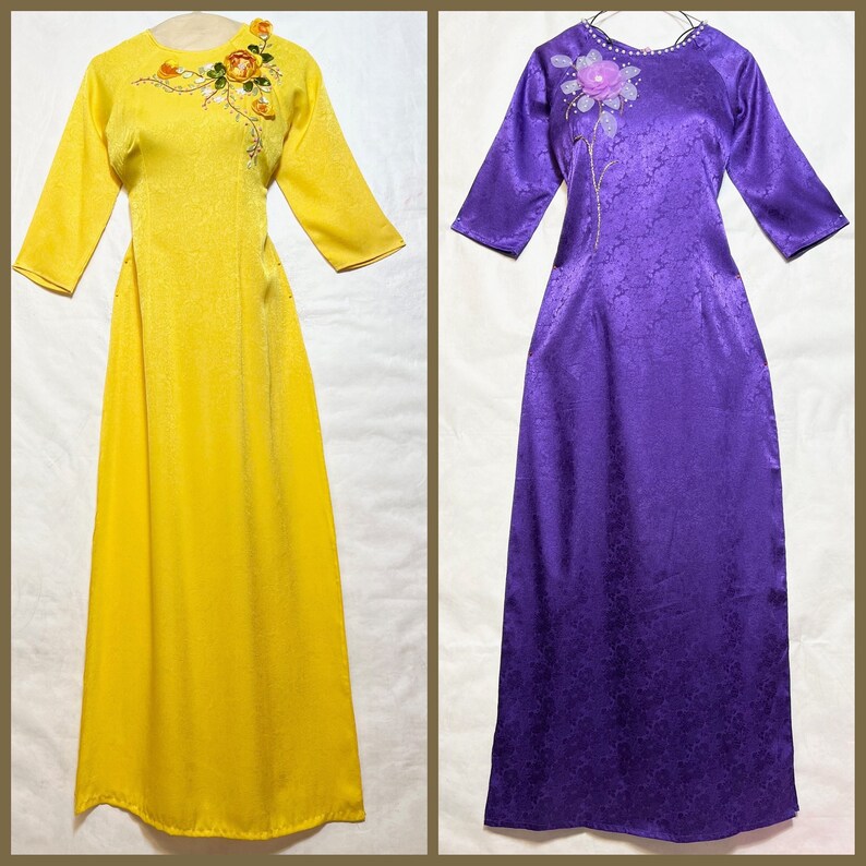 Ao Dai Tet Ao Dai Lua Gam Thai Tuan Mềm Rũ Dài áo 145cm Hoa - Etsy