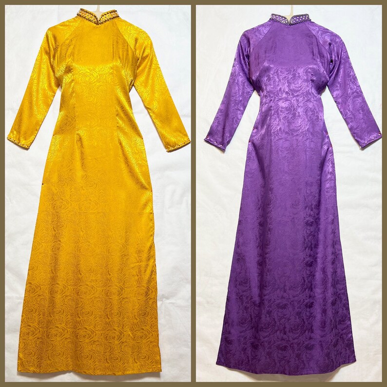 Purple Yellow Ao Dai Tet Ao Dai Lua Gam Thai Tuan S M Cổ Truyền Thống ...