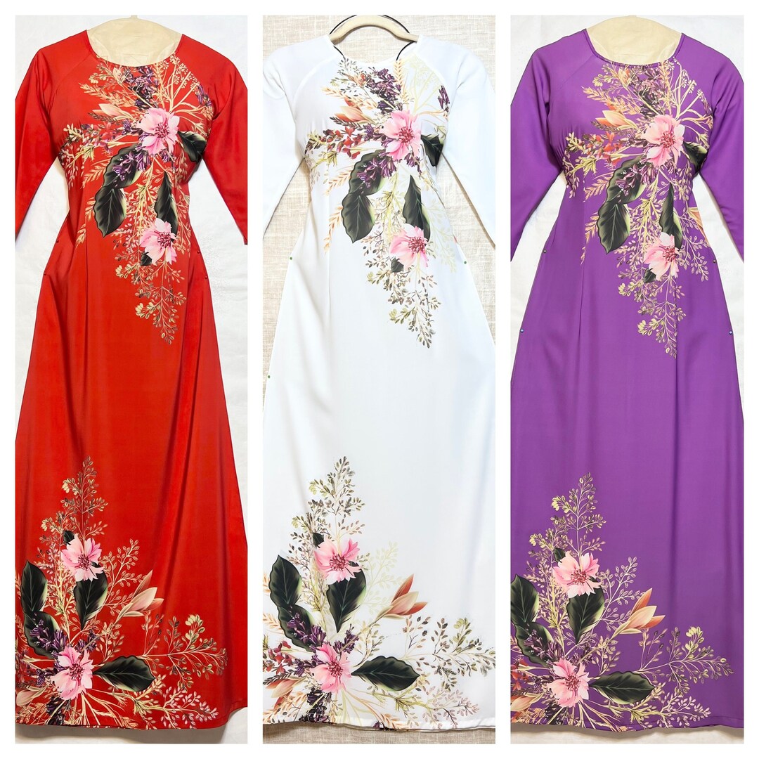Purple Red White Ao Dai Lua Mềm Rũ M L XL 2XL 3XL 4XL Dài áo 144cm Cổ ...