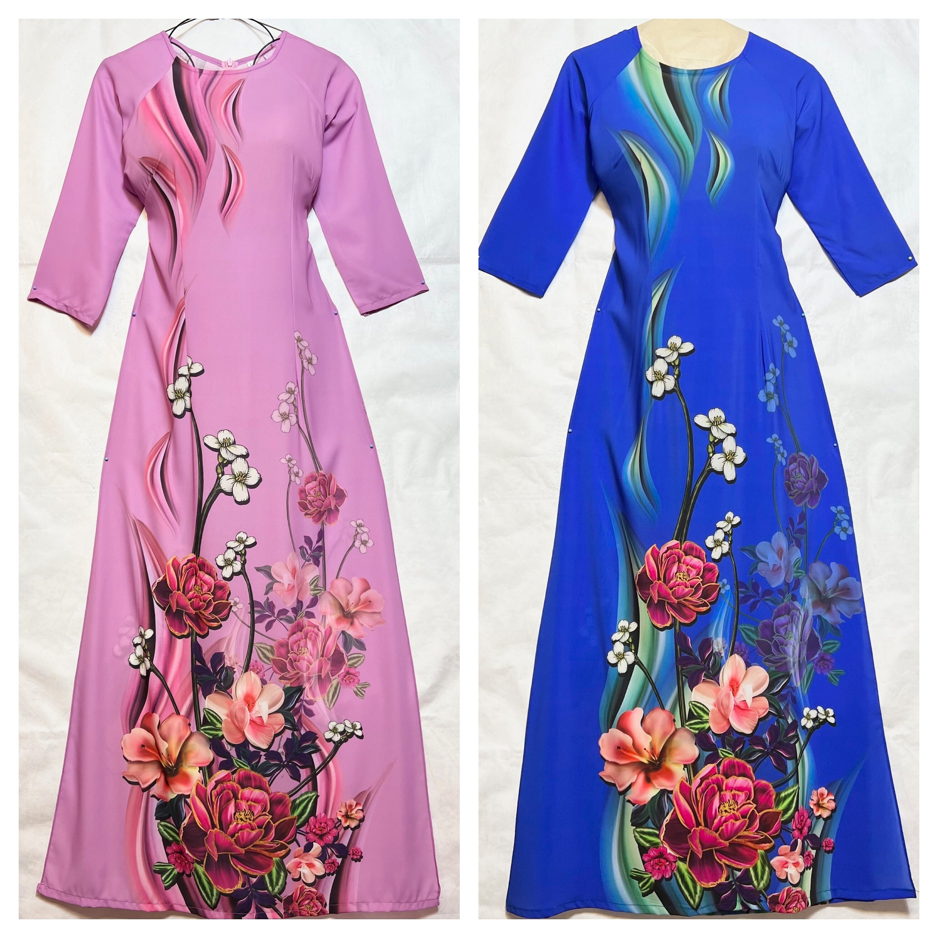 Blue Purple Ao Dai Lua Thai Tuan Mềm Rũ Size S L XL 4XL Dài áo 144cm Cổ Tròn Ao Dai Viet Nam for ...