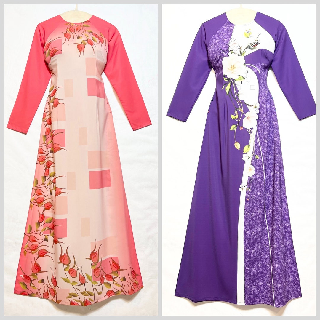 Pink Purple Ao Dai Lua Thai Tuan Mềm Rũ Size XL Dài áo 147cm Tím Hồng ...